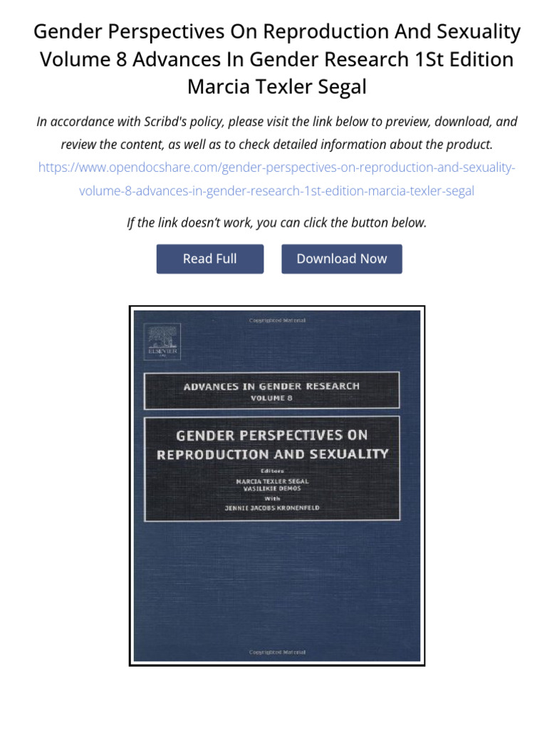 Gender Perspectives on Reproduction and Sexuality Volume 8 Advances in Gender Research 1st ...