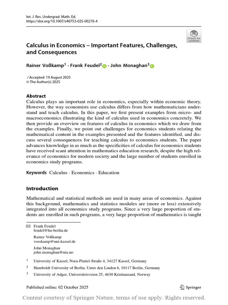 Calculus - in - Economics - Important - Features - Challen - Rainer ...