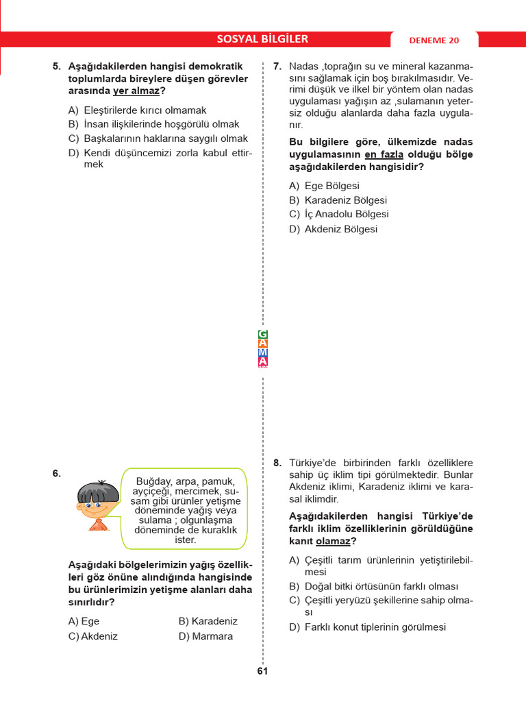 Nar 5 Sosyal Bi̇lgi̇ler Deneme-61 | PDF