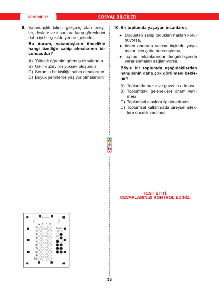 Nar 5 Sosyal Bi̇lgi̇ler Deneme-38 | PDF