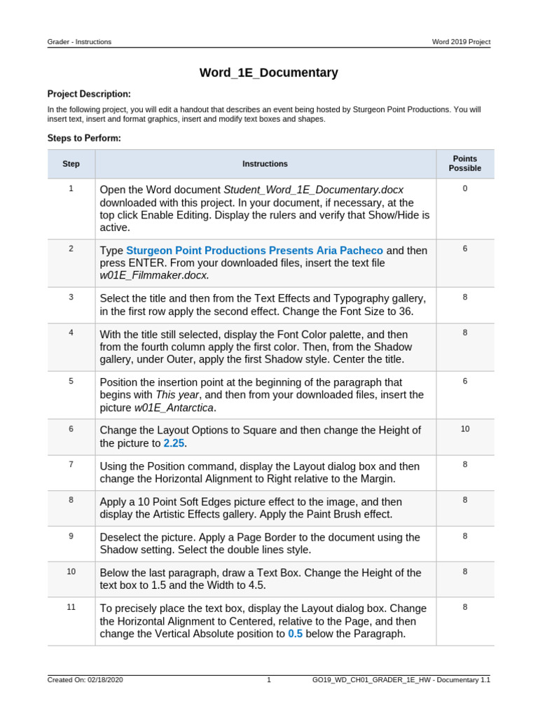 Word 1E Documentary Instructions | PDF | Page Layout | Typefaces