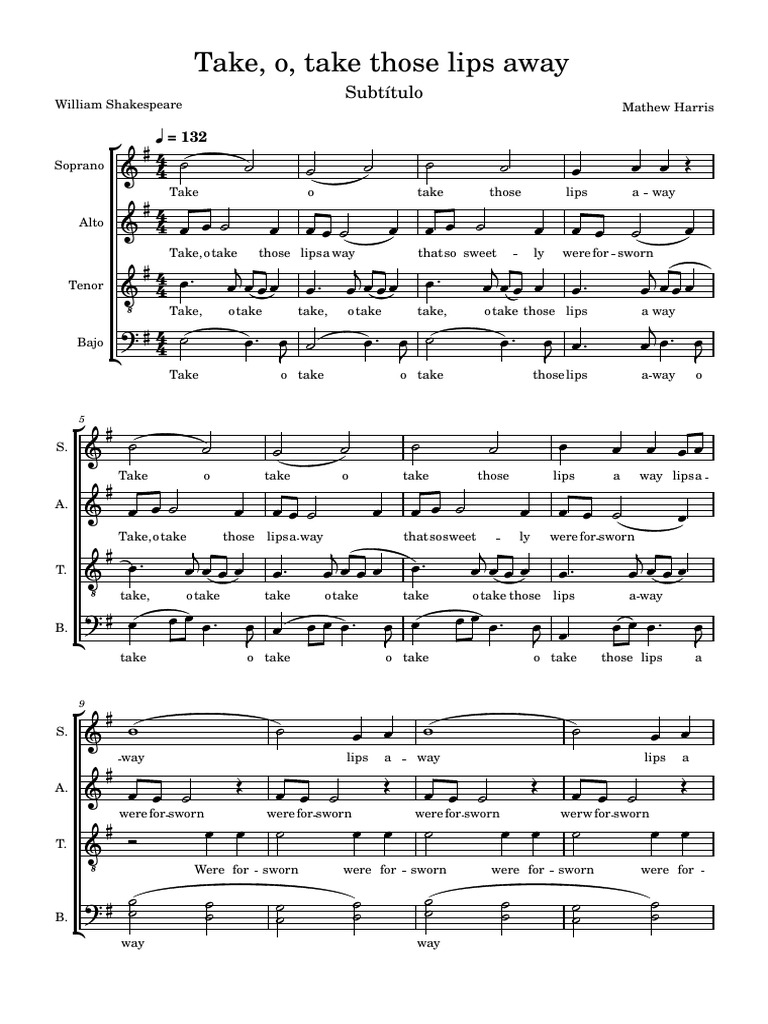 Take, o, take those lips away | PDF | Choral Music | Singing