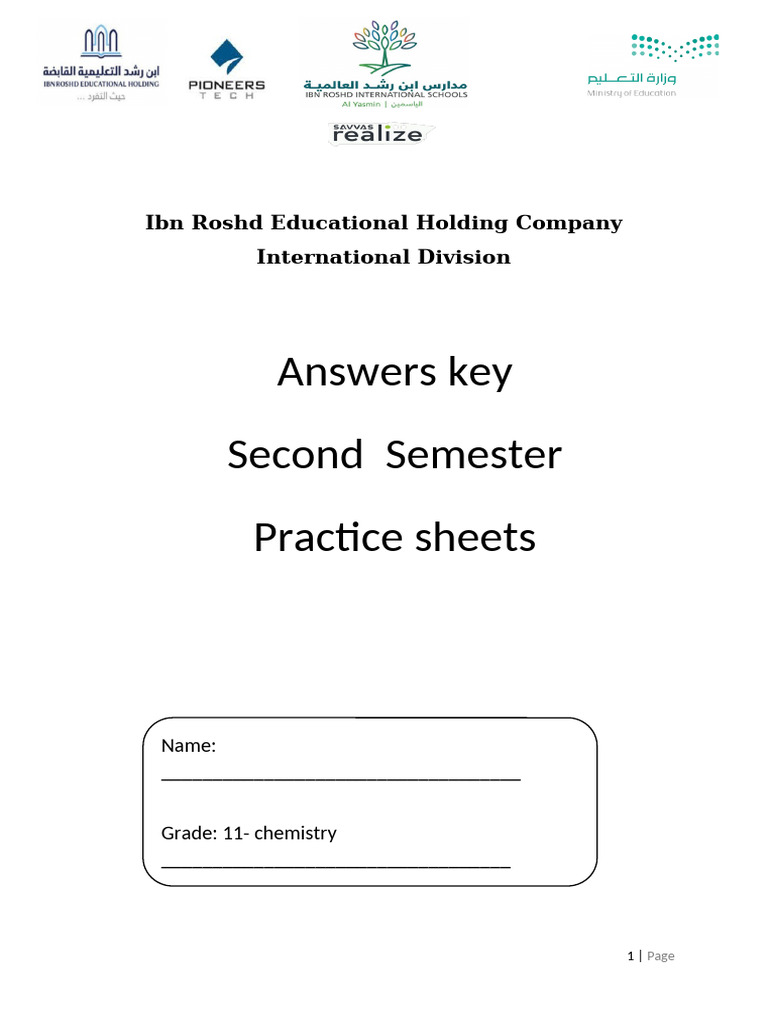 Grade 11 Chemistry Practice Answers | PDF | Acid | Ph