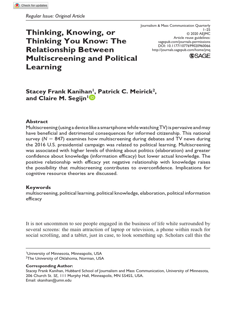 Thinking, Knowing, or Thinking You Know: The Relationship Between ...