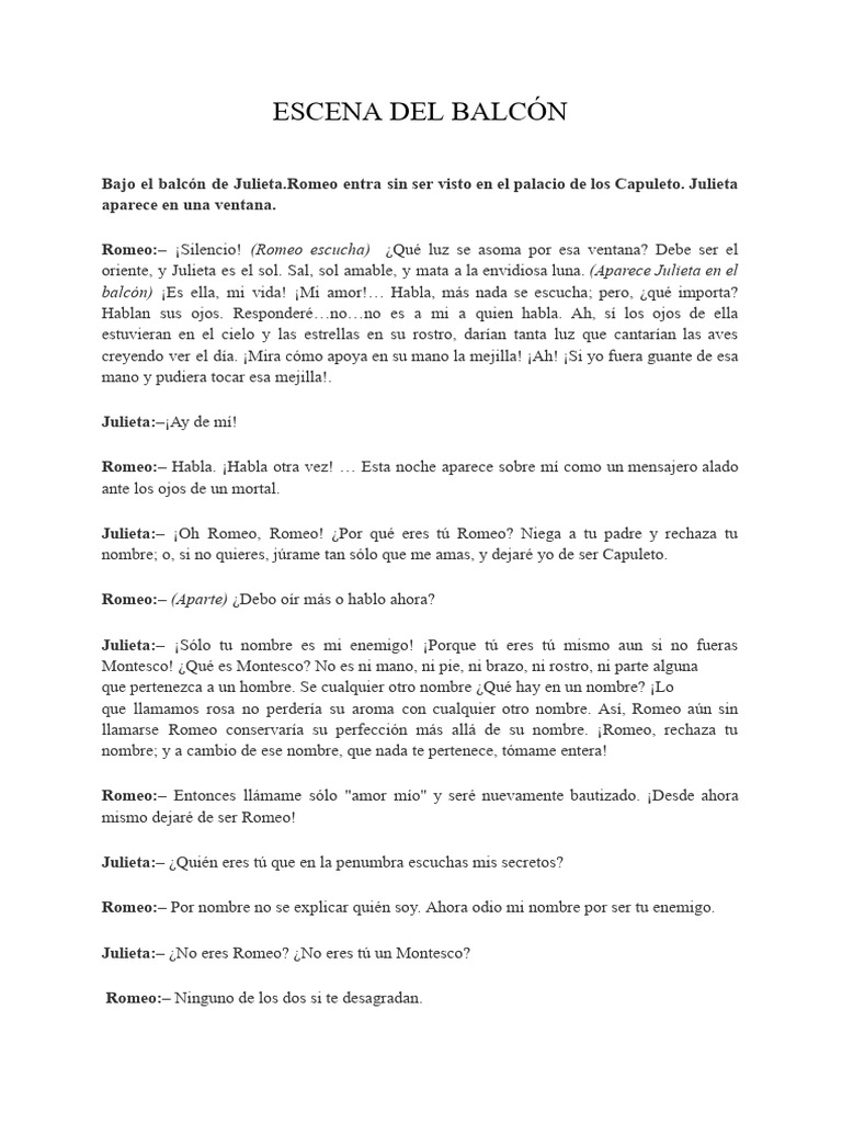 Diálogo de amor en el balcón de Julieta | PDF | Romeo y Julieta | Julieta