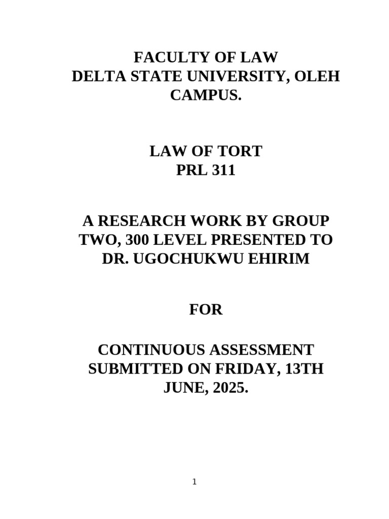 Law of Torts Assignment (GROUP 2) - 5 | PDF | Strict Liability | Tort