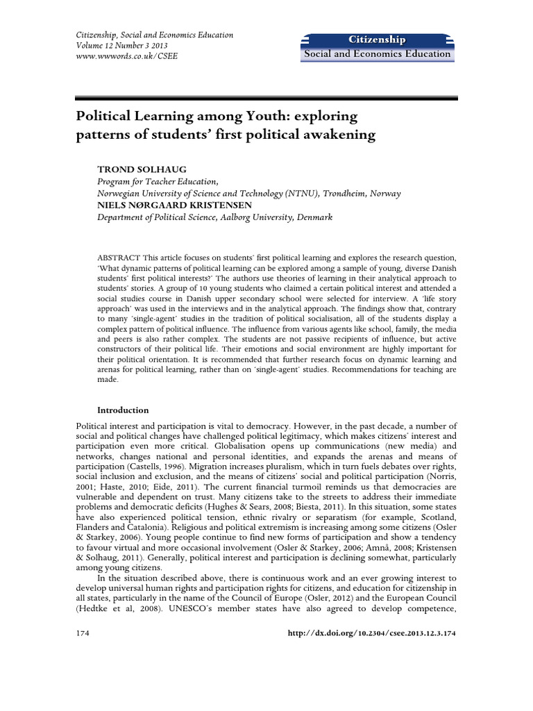 Political Learning Among Youth Exploring Patterns of Students First ...