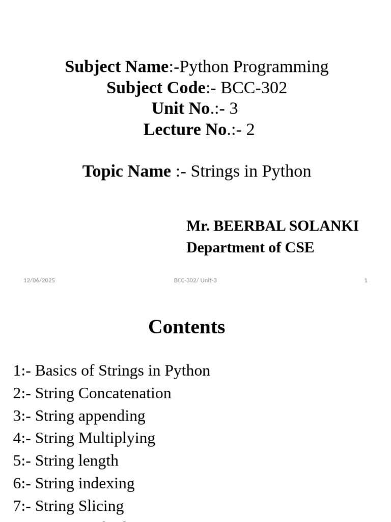 BCC-302 Unit3 Lecture 2 | PDF | String (Computer Science) | Computer Data