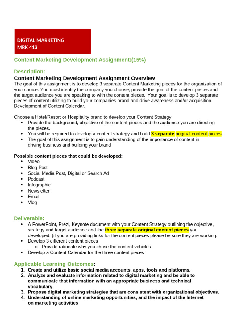 Content Marketing Strategy Assignment | PDF | Digital Marketing | Marketing