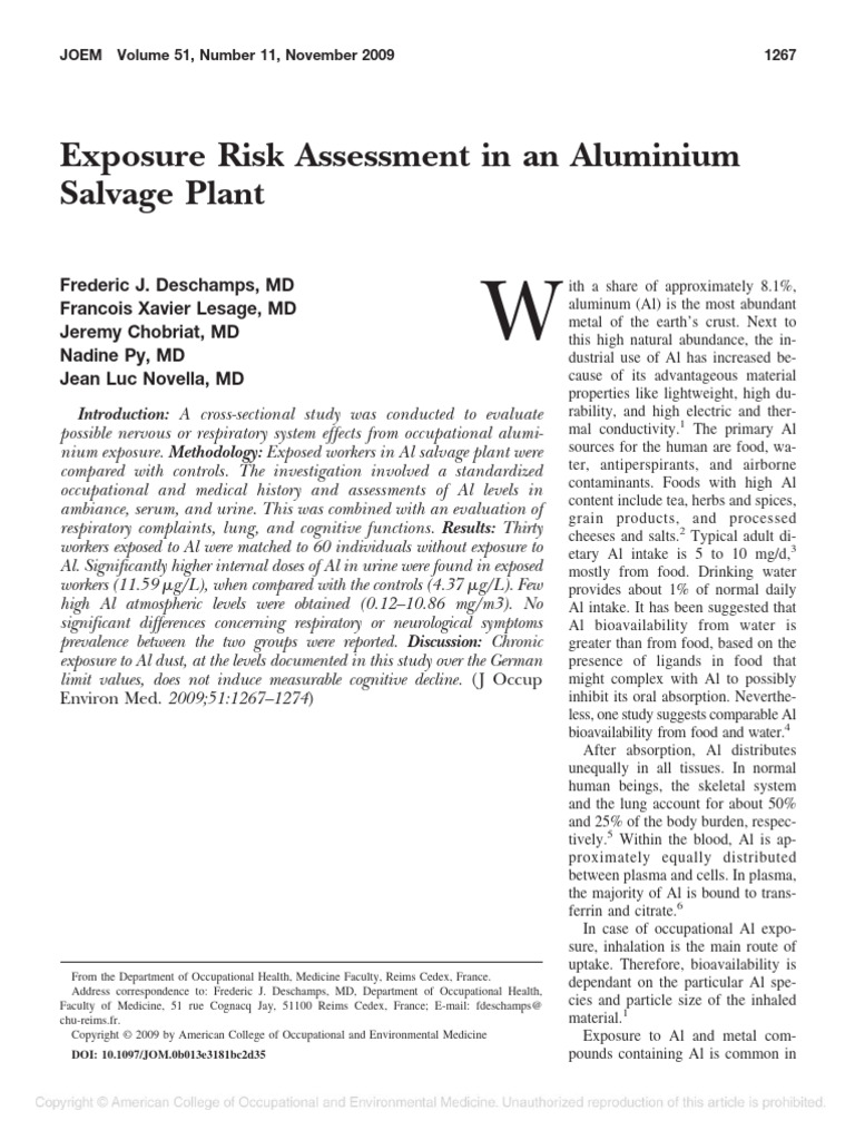 Aluminium Exposure Risk Assessment | PDF | Aluminium | Bioavailability