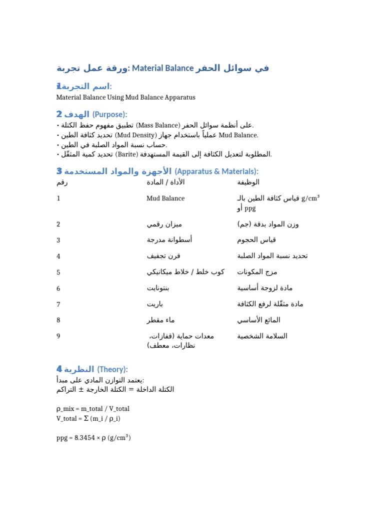 Material Balance Mud Experiment | PDF