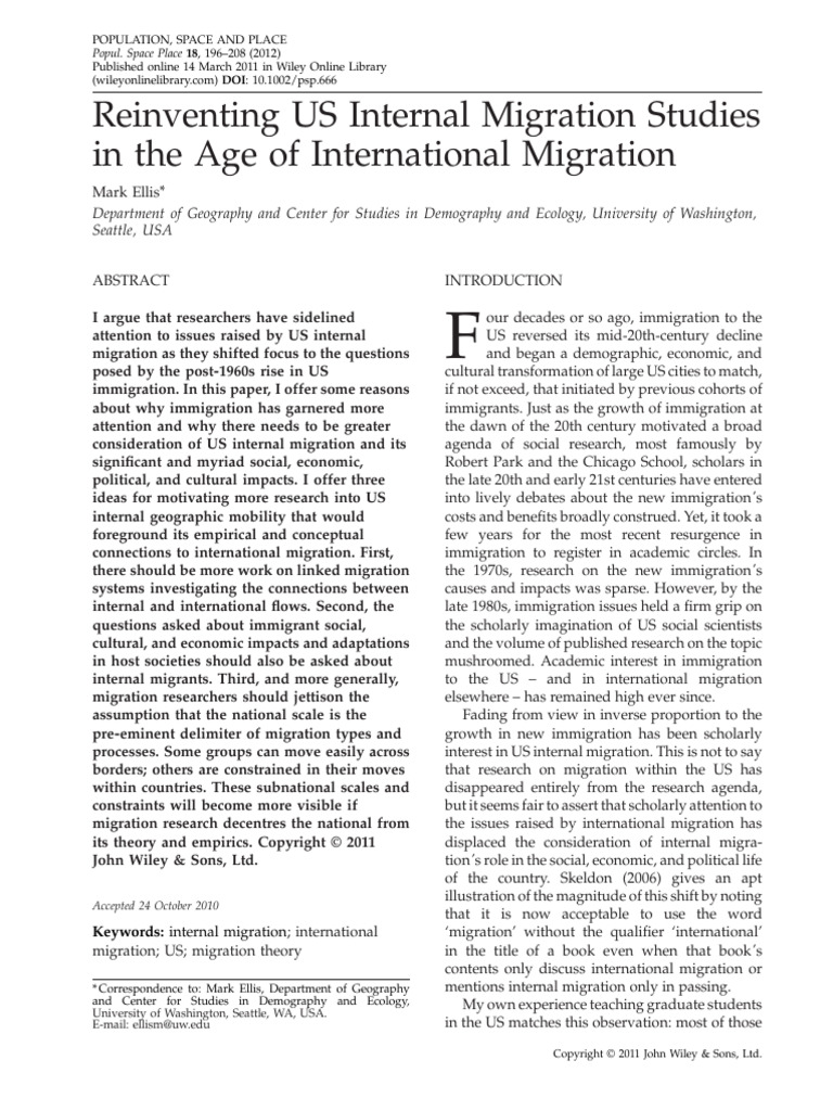 Population Space and Place - 2011 - Ellis - Reinventing US Internal ...