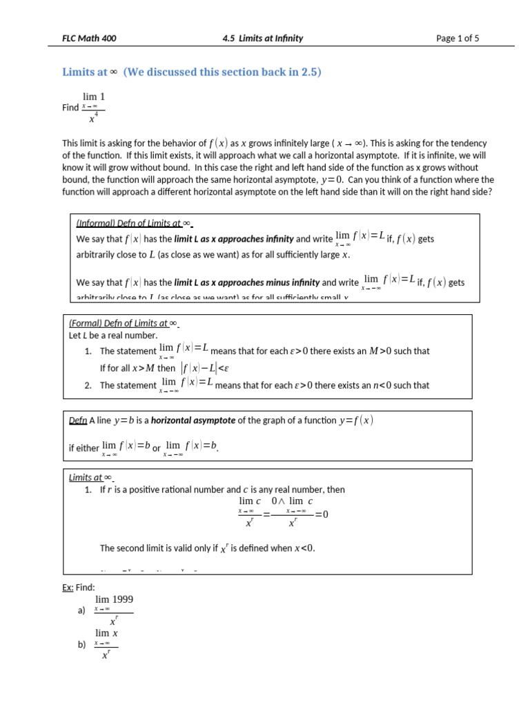 Understanding Limits at Infinity | PDF