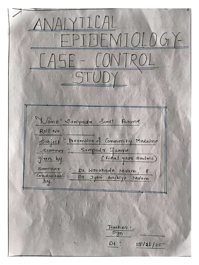 Analytical Epidemiology - Case Control Study | PDF