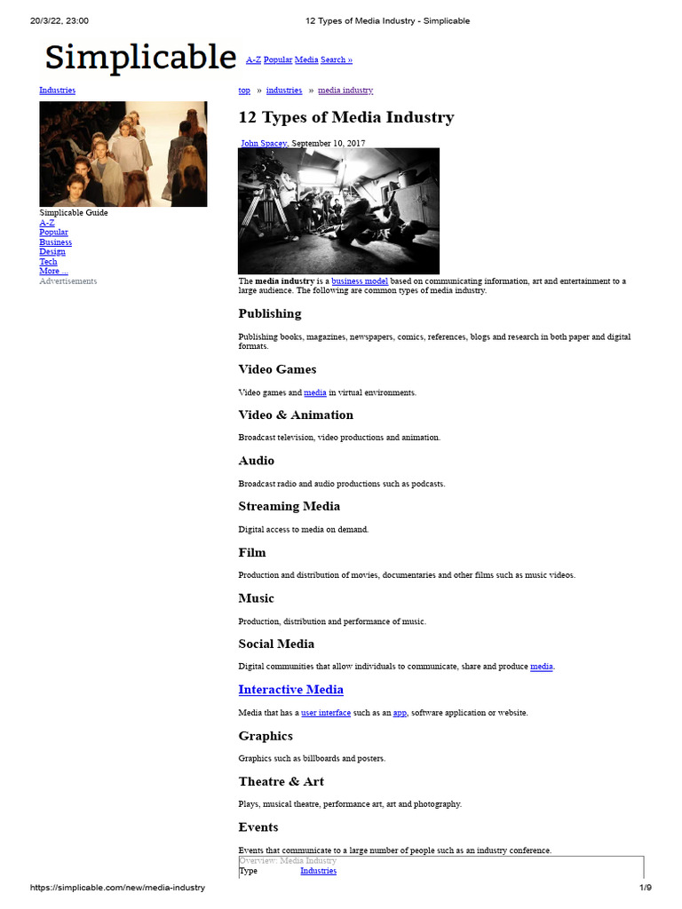 12 Types of Media Industry Explained | PDF | Mass Media | Human ...