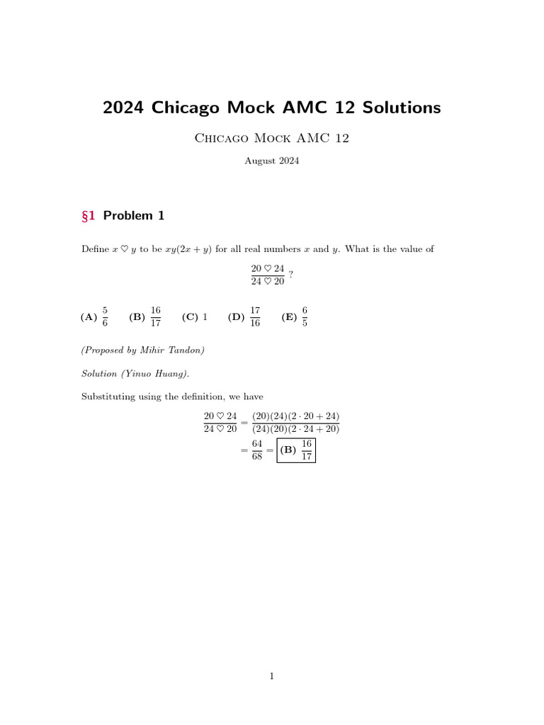 2024 Chicago Mock AMC 12 Solutions | PDF | Triangle | Circle