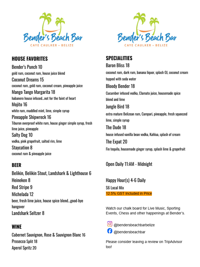 Bender's Drink Menu - Docx-1 | PDF | Rum | Drink