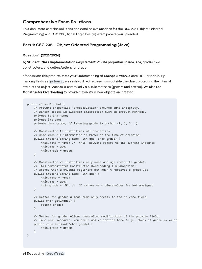 CSC Exam Past Questions Solutions | PDF | Constructor (Object Oriented ...