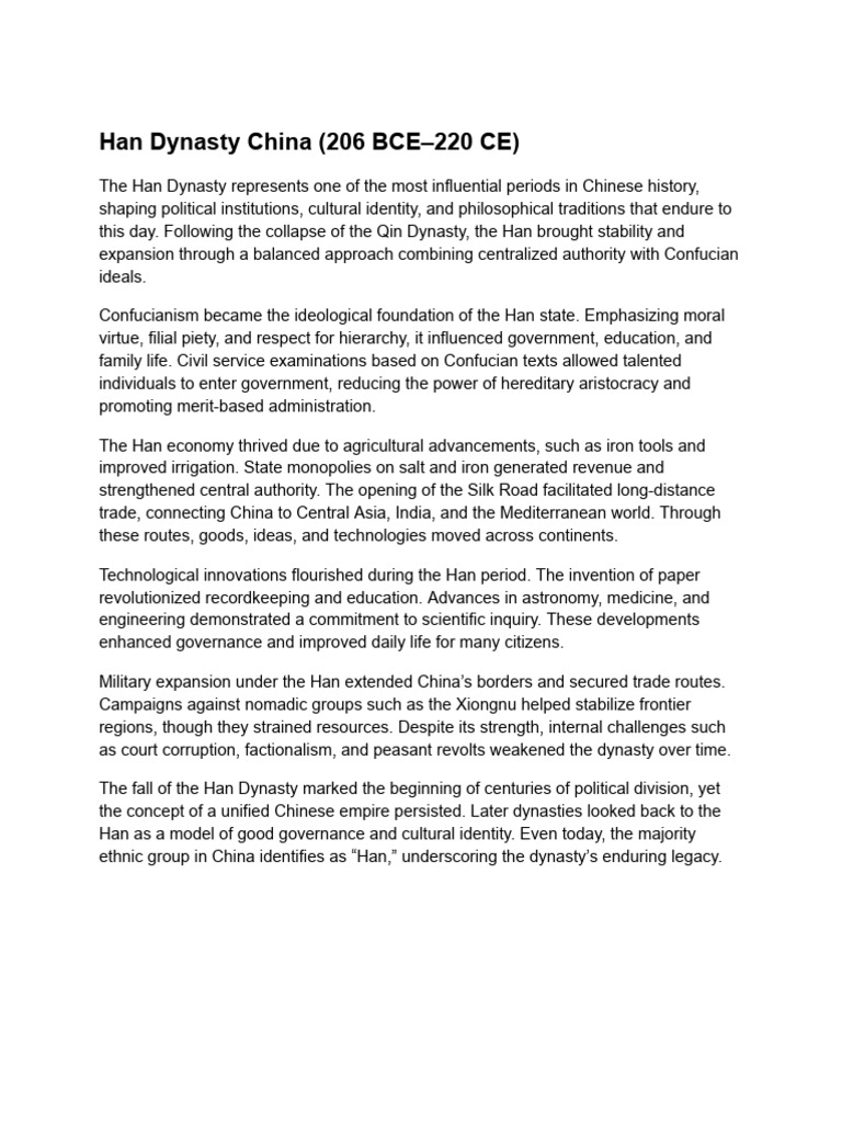 Han Dynasty: Legacy and Influence | PDF
