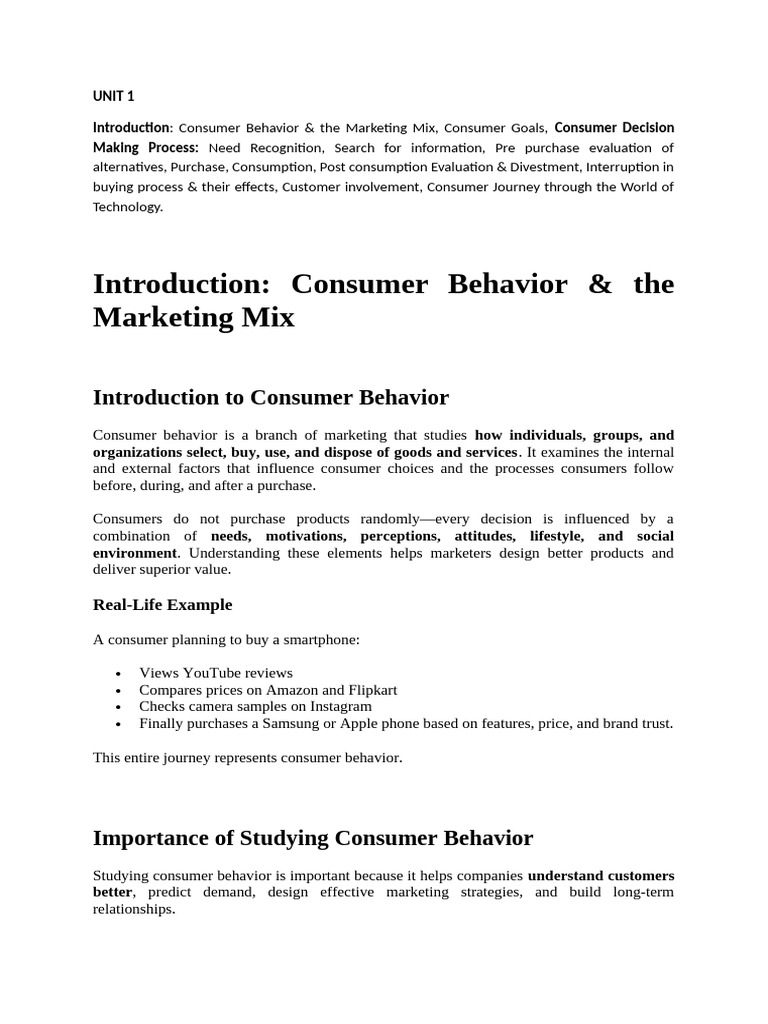 gn UNIT 1 Consumer Behaviour | PDF | Consumer Behaviour | Behavior