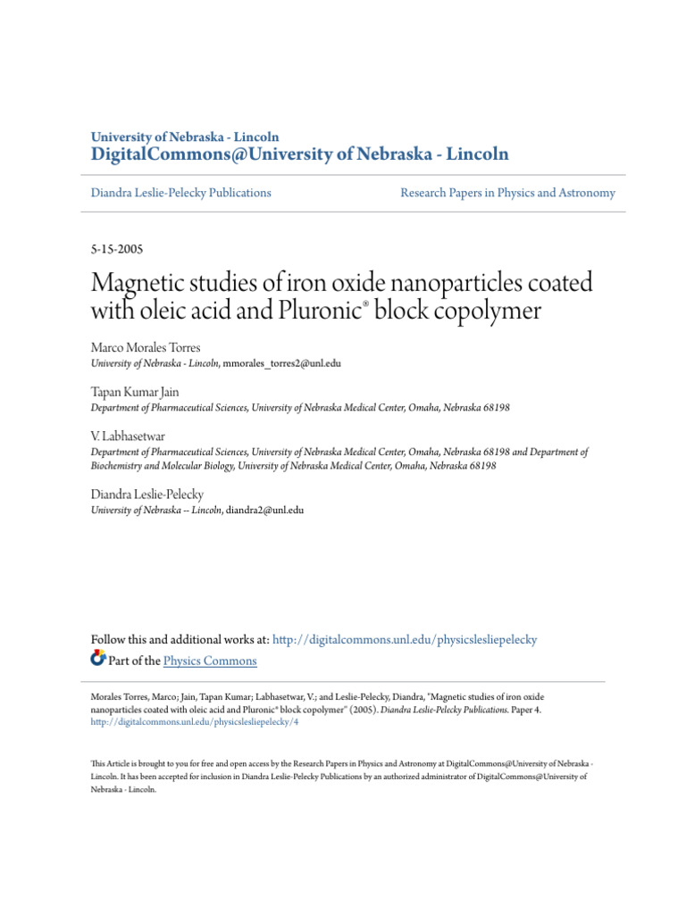 Magnetic Properties of Iron Oxide Nanoparticles | PDF | Nanoparticle ...