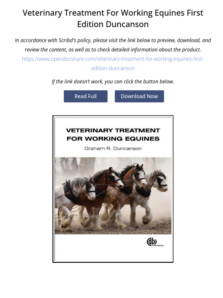Veterinary Treatment For Working Equines First Edition Duncanson | PDF ...