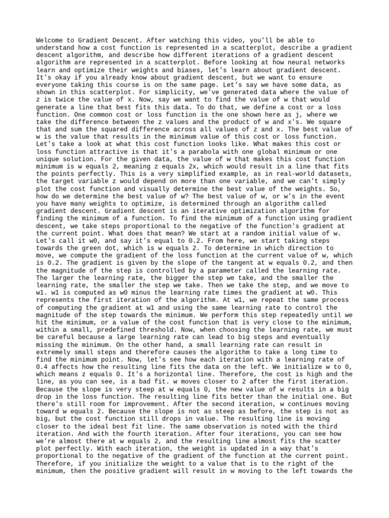 201 Gradient Descent - Transcript | PDF | Loss Function | Machine Learning