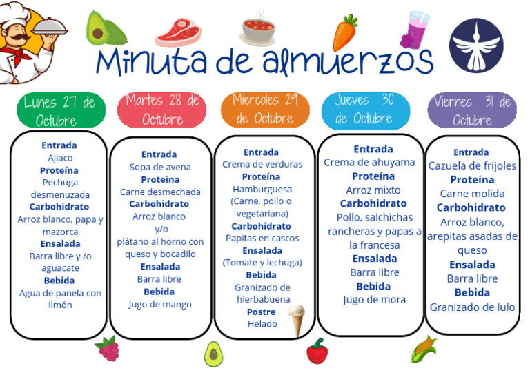 Minuta de Almuerzos Del 27 Al 31 de Octubre CBRA | PDF | ensalada ...