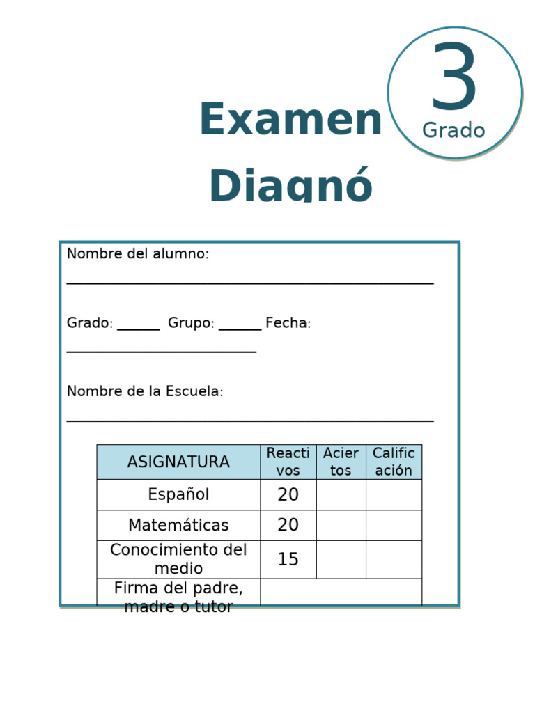 3er Grado - Examen de Diagnóstico (2020-2021) BRENDA | PDF | Sistema ...