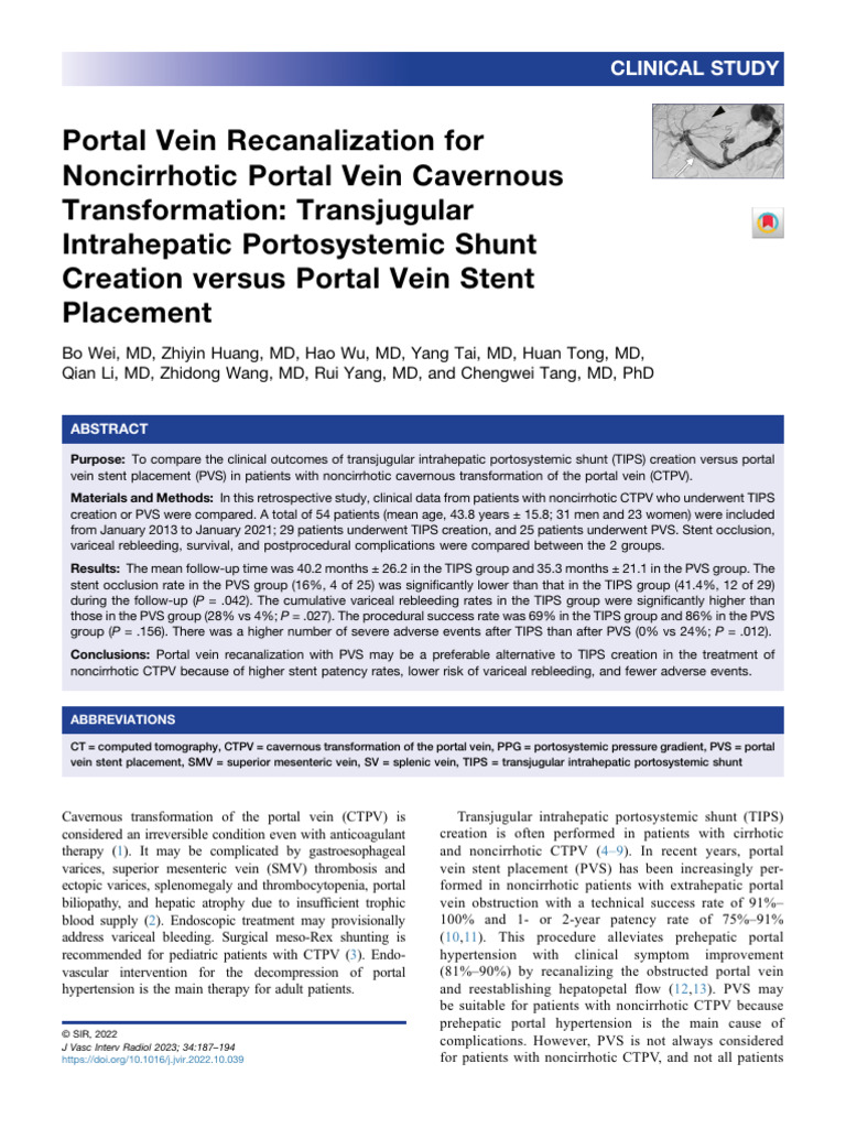Portal Vein Recanalization For Noncirrhotic Portal Vein Cavernous ...