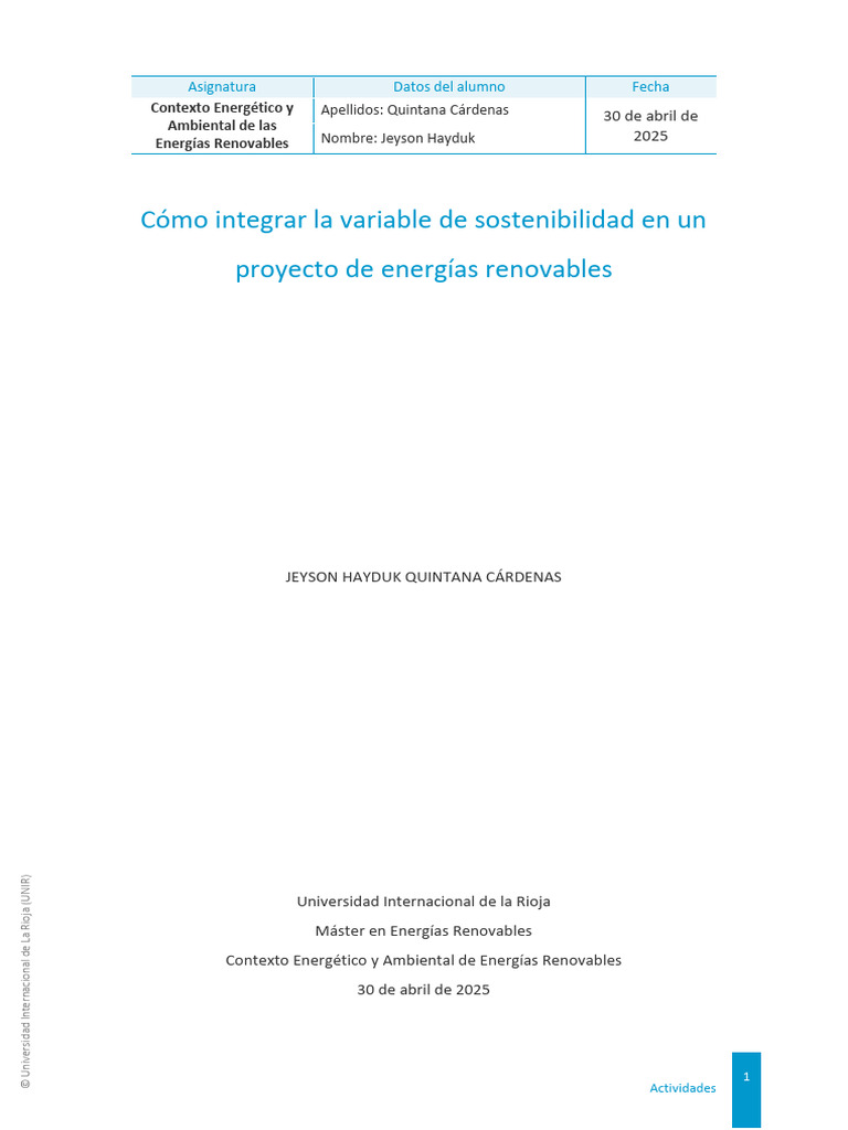 Actividad Individual 1. Cómo Integrar La Variable de Sostenibilidad en ...