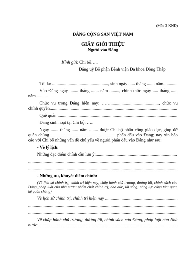 Giay Gioi Thieu Nguoi Vao Dang - Mau 3-KND | PDF