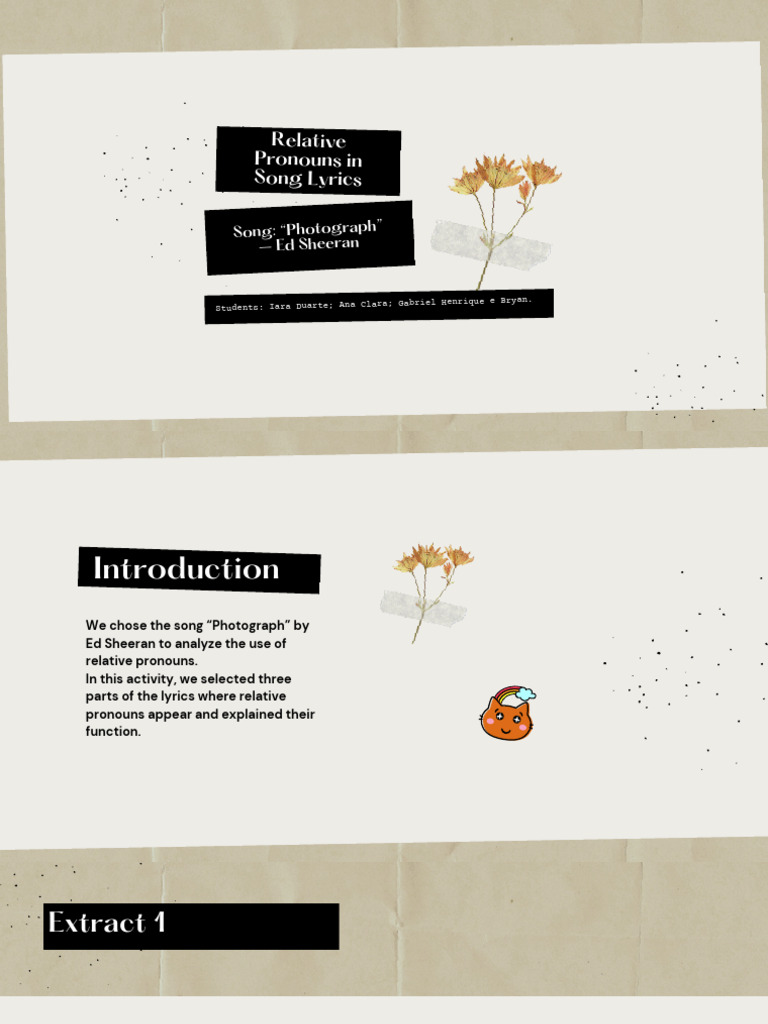 English Assignment Relative Pronouns in Song Lyrics Song “Photograph ...