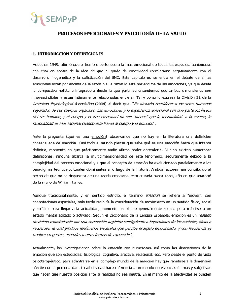 Procesos Emocionales en Psicología de la Salud | PDF | Las emociones ...
