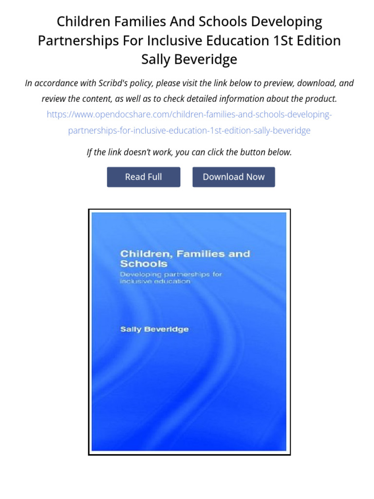 Children Families and Schools Developing Partnerships For Inclusive ...