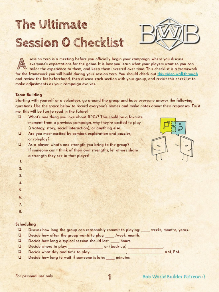 Session 0 Checklist | PDF