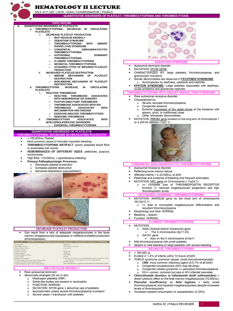 Mls-417 Lec Quantitative Disorders of Platelet Thrombocytopenia and ...