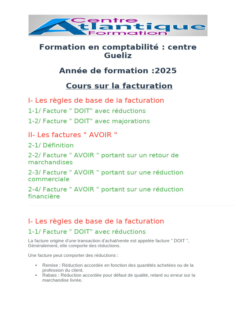 Formation Comptabilité : Facturation et Avoirs | PDF | Facture | Taxe ...