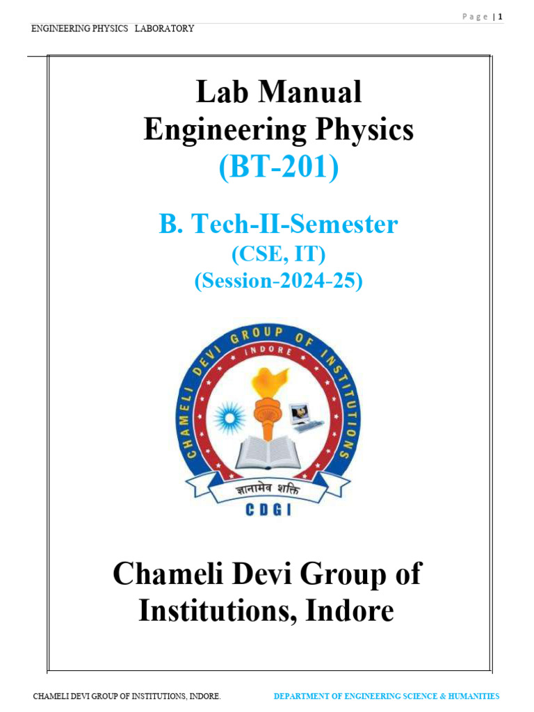 Engineering Physics Lab Manual BT-201 | PDF | P–N Junction | Diffraction
