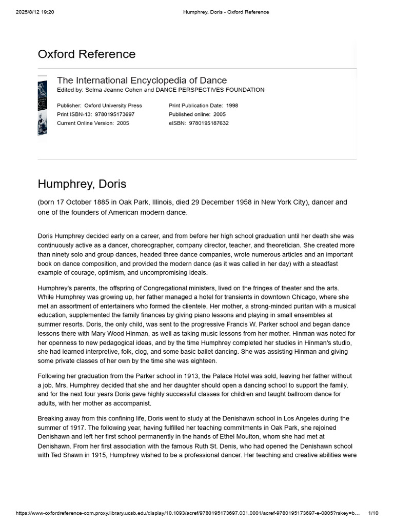 Doris Humphrey: Pioneer of Modern Dance | PDF | Dances | Performing Arts