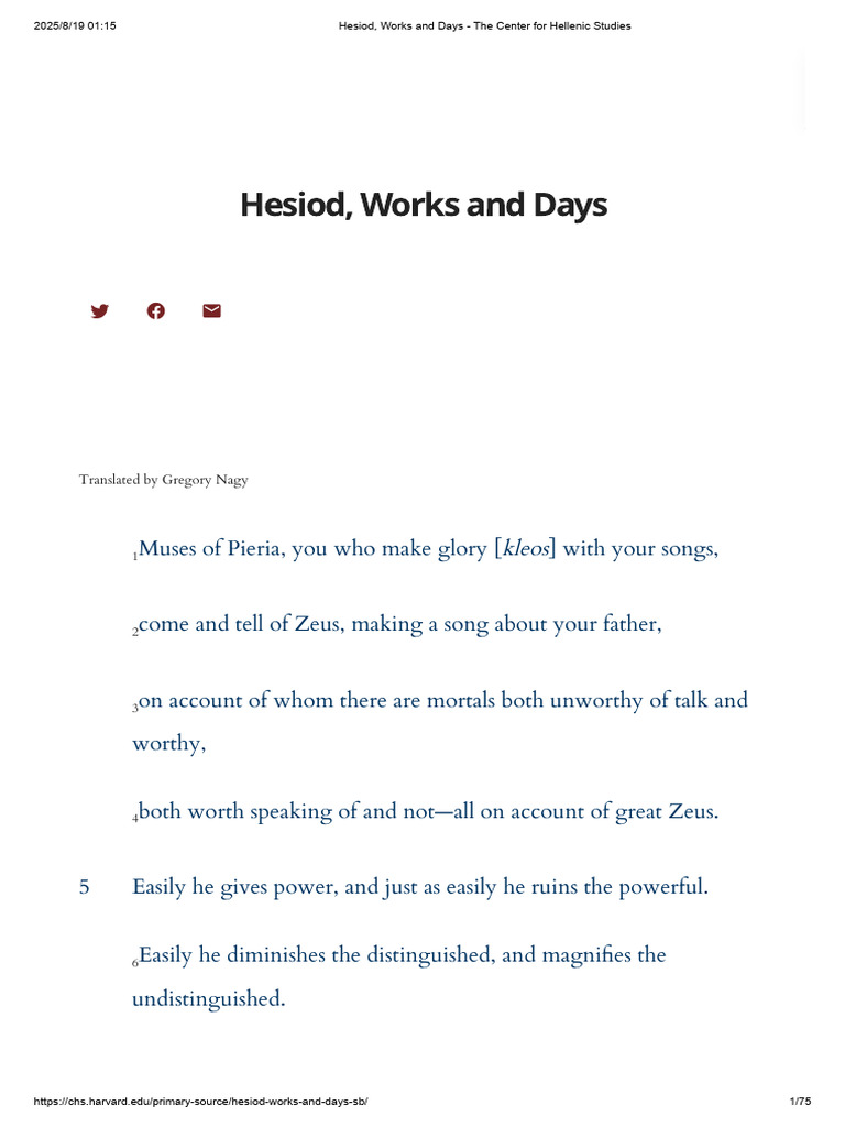 Hesiod, Works and Days - The Center For Hellenic Studies | PDF | Zeus ...