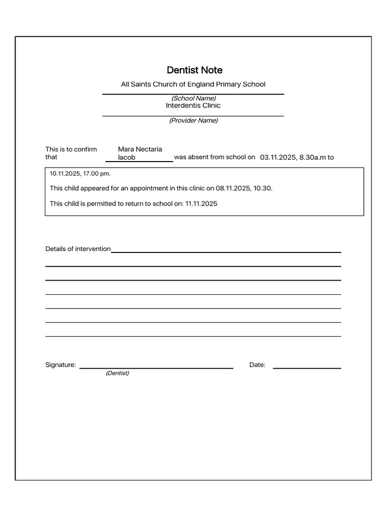 Interdentis Clinic Dentist Note | PDF