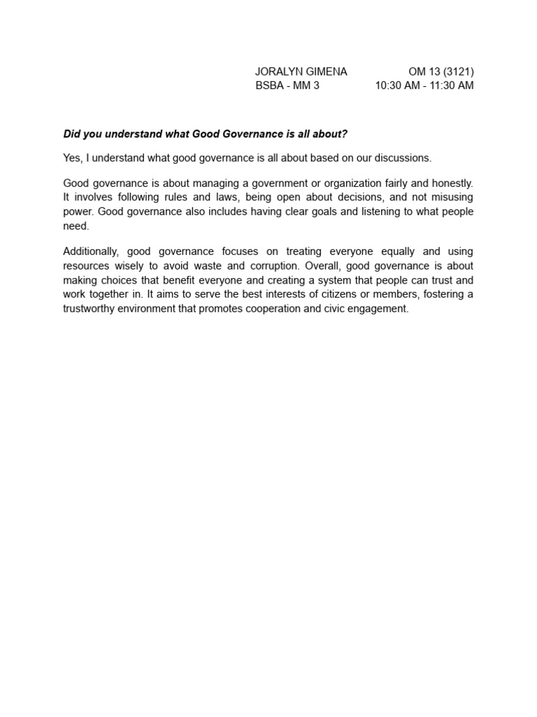 Understanding Good Governance Principles | PDF