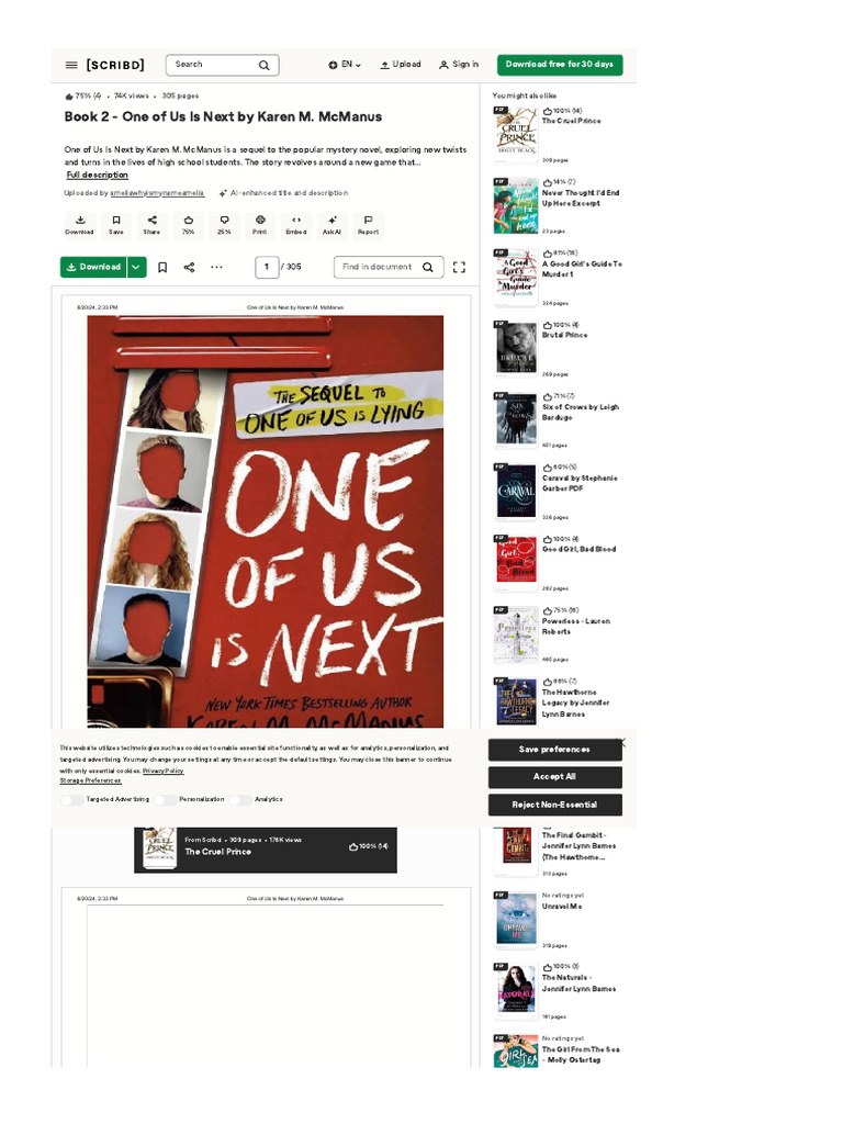 WWW Scribd Com Document 844359001 Book 2 One of Us Is Next by Karen M ...