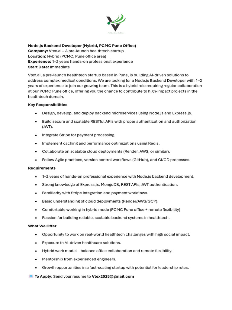 Upload Hiring for Backend Developer- Hybrid, Pune_Wakad | PDF