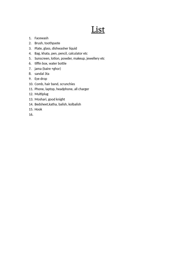 Essential Personal Care and Items List | PDF