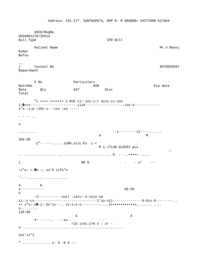 IPD Bill for Mr. V. Manoj Kumar | PDF | Accounting | Business Documents