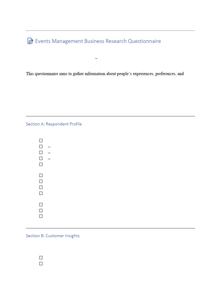 ? Events Management Business Research Questionnaire | PDF | Business ...