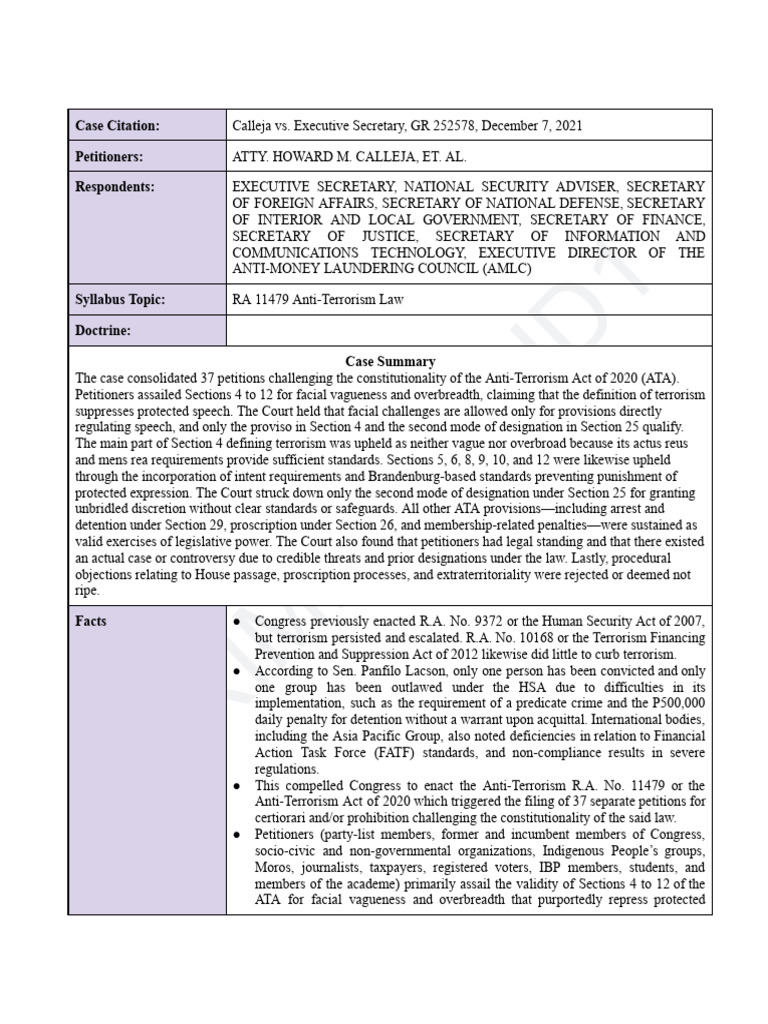 Anti-Terrorism Law Constitutionality Ruling | PDF | Overbreadth ...
