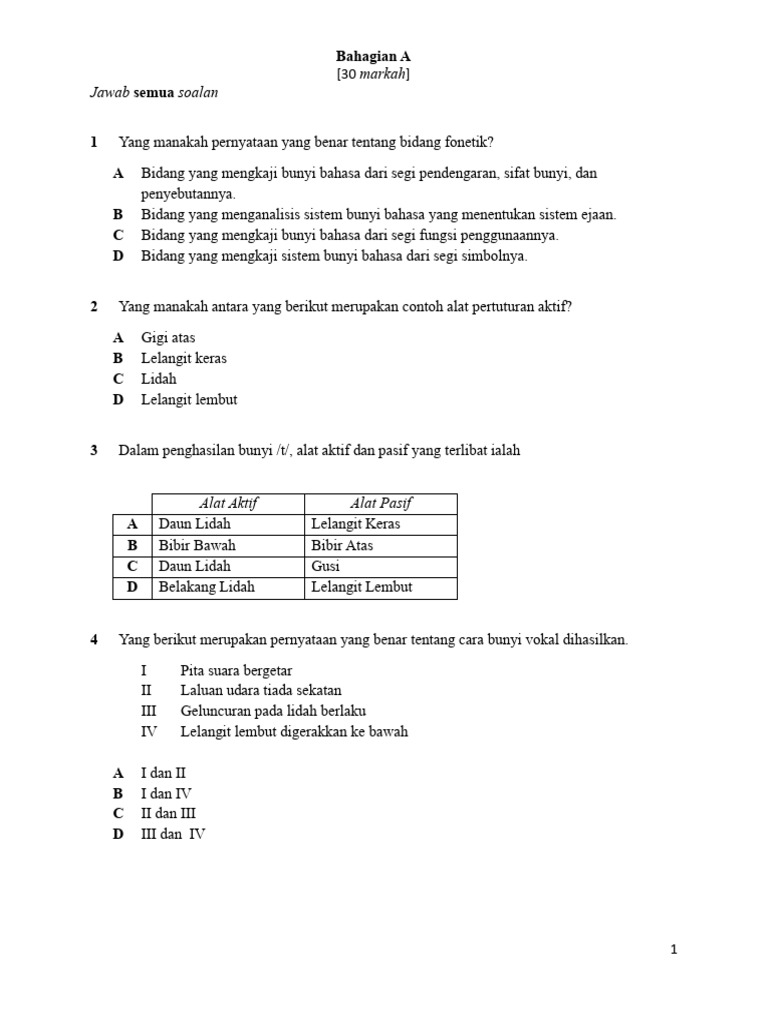 Markah Jawab Semua Soalan: Bahagian A | PDF